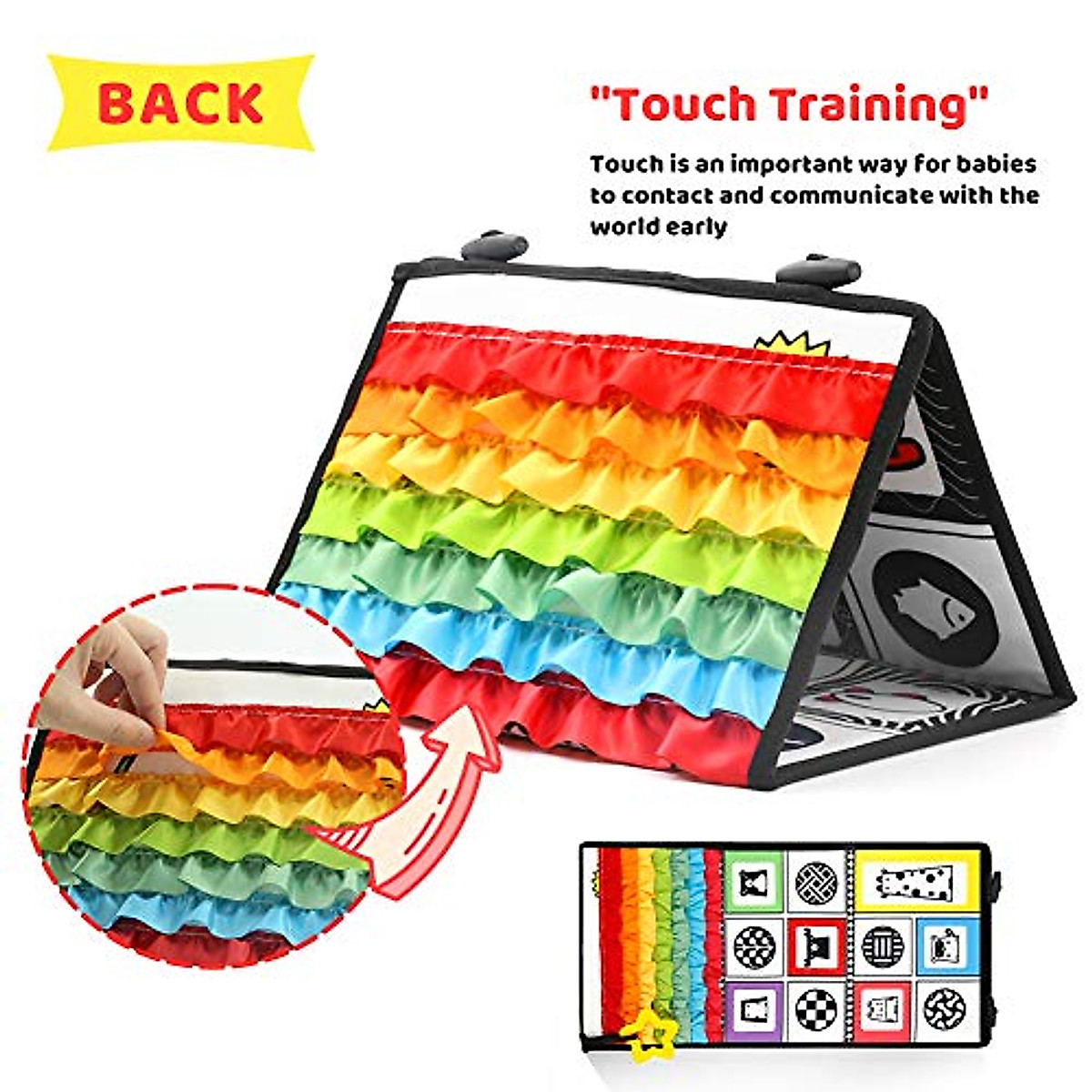 KUANGO Tummy Time Mirror Toys for Babies, High Contrast Activity Montessori Newborn Toys, Black and White Baby Toys 0 3 6 12 Sensory Infant 0-3 Months