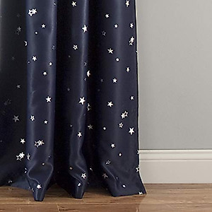 Lush Decor Room Darkening, Energy Efficient (Pair), 84” x 52”, Navy Star Blackout Curtains-Window Panel Set, L, 2 Count