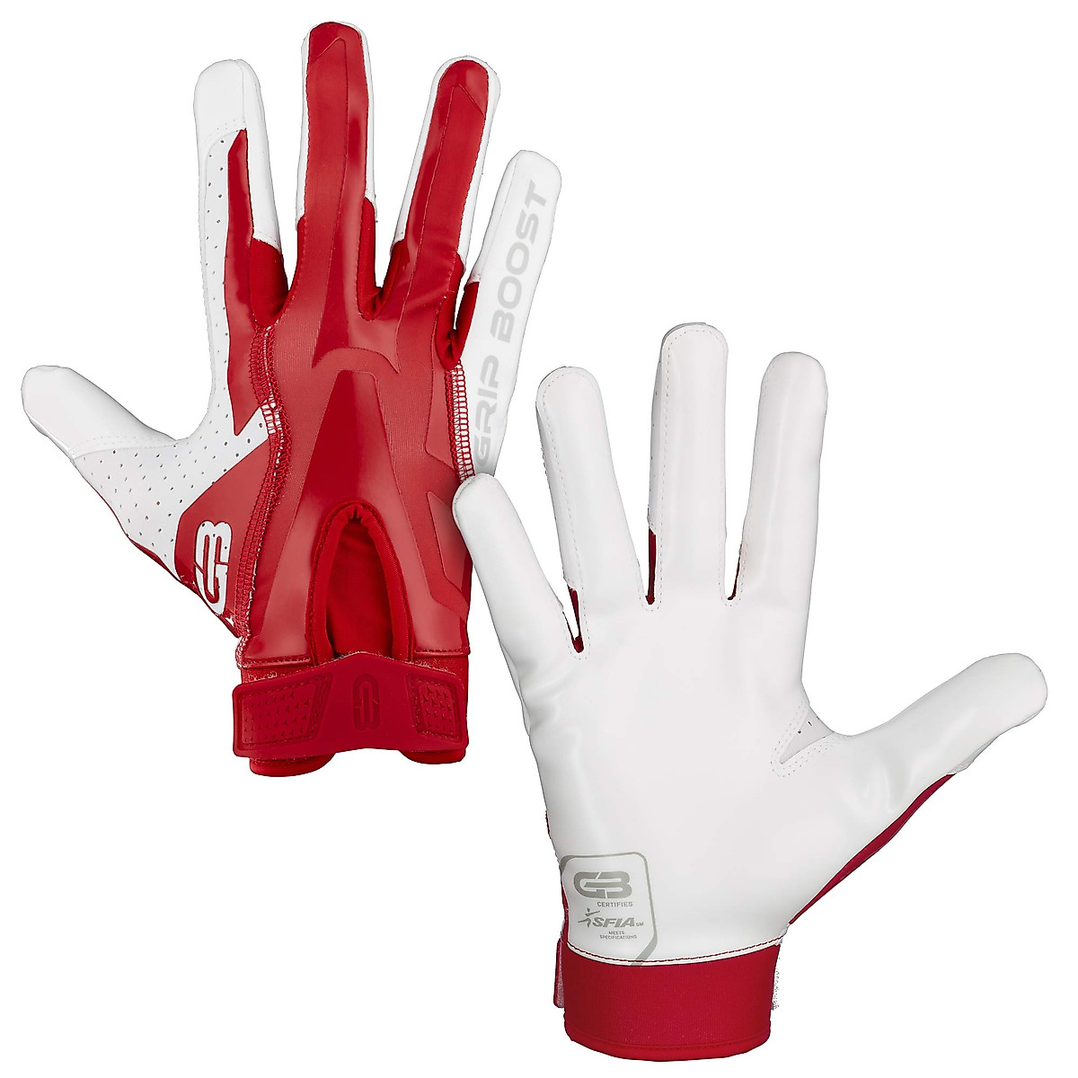 Grip Boost Stealth Dual Color Football Gloves Boys - Youth Sizes (Red/White, Youth Small)