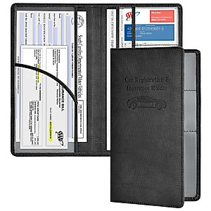 HerriaT Car Registration and Insurance Card Holder - Leather Vehicle Glove Box Automobile Documents Paperwork Wallet Case Organizer for ID, Driver's License, Key Contact Information Cards