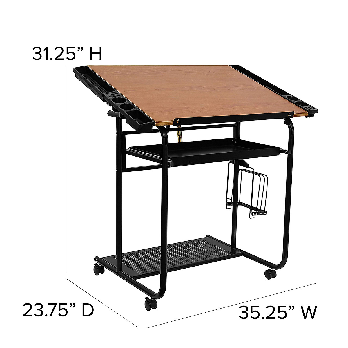 BizChair Adjustable Drawing and Drafting Table with Dual Wheel Casters