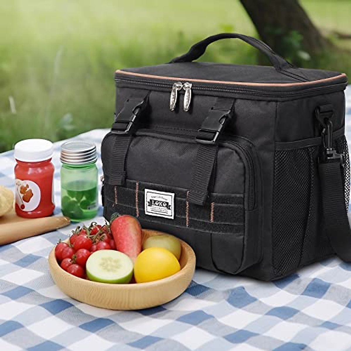 Lekesky Lunch Bag for Men Work Insulated Tactical Lunchbox Heavy Duty Lunch Cooler Bags Adults Office 24-can (15L), Black