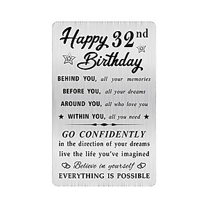 MOQIYXL Happy 32nd Birthday Card for Men Women, Small Engraved Wallet Card for 32 Year Old Birthday Gifts