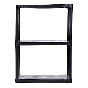 Home Basics Tiered Plastic Shelf, Black | Organize a Garage, Basement or Laundry Room | Easy to Clean | Sturdy Storage Solution (37" 3 Tier Plastic Shelf)