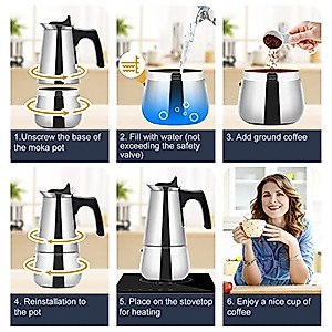 Italian coffee maker moka pot：espresso maker Stovetop Espresso Maker, Stainless Steel Moka Pot Percolator Coffee Pot Expresso coffee Brewer Classic Coffee Maker for Home & Camping, 4 Cup / 6.7oz
