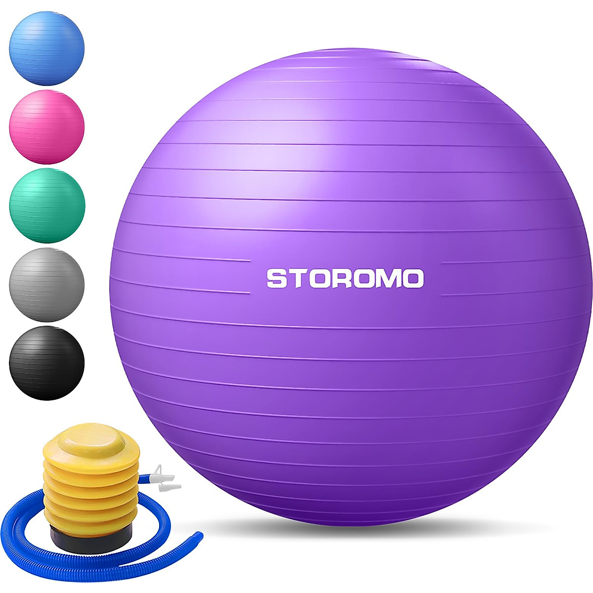 STOROMO Exercise Ball,Yoga Ball(with Exercise Tutorial)，Extra Thick Non-Slip,Holds 2500 lbs, Workout Ball for Pregnancy Birthing and Balance Stability (Purple, 55cm/21.6in)