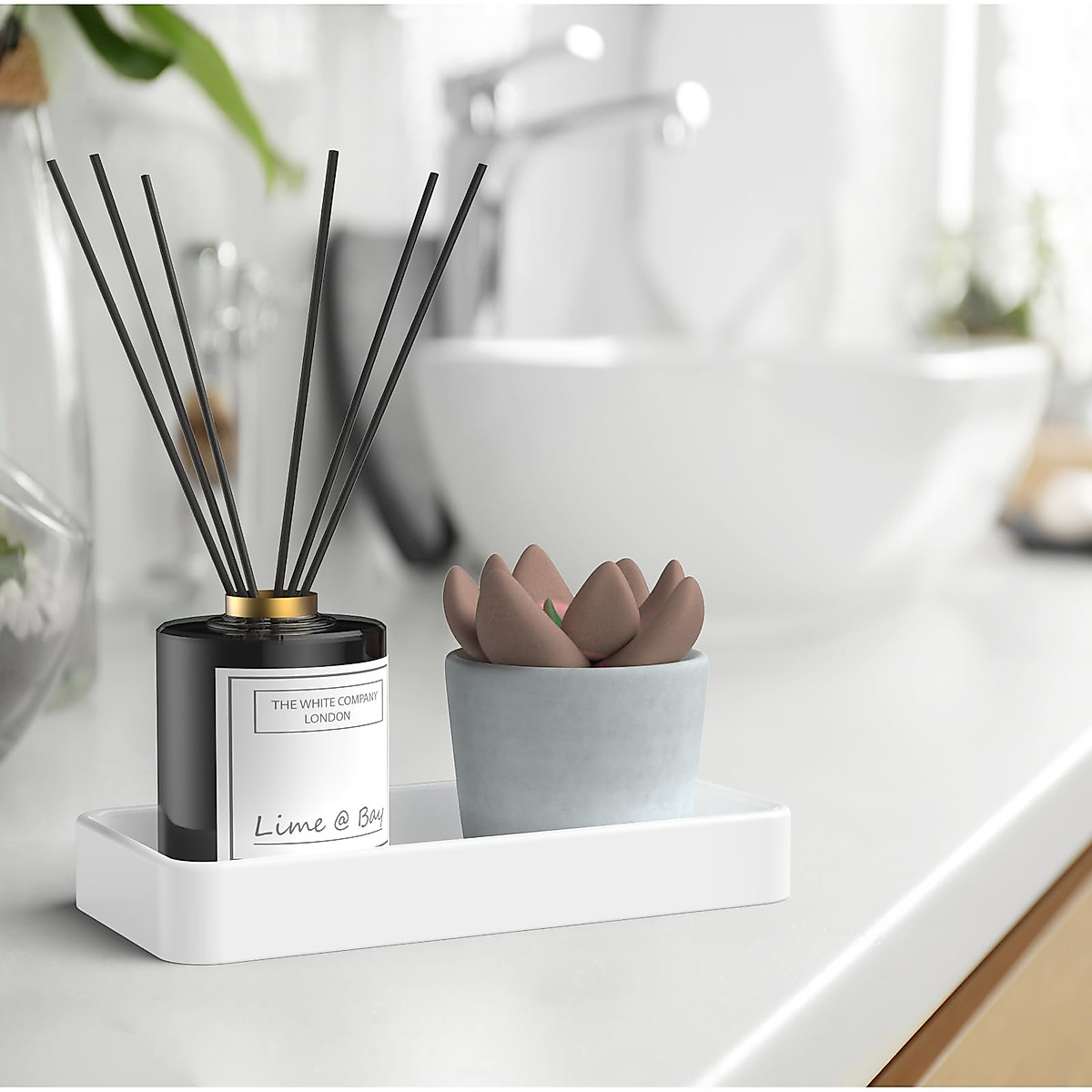 Gurygo 8" - Small Rectangular Vanity Tray for Bathroom - Ceramic Kitchen Soap Tray - Countertop and Vanity Tray - Comestic Holder Bathtub Organizer - Bathroom Tray, (White, Set/1)