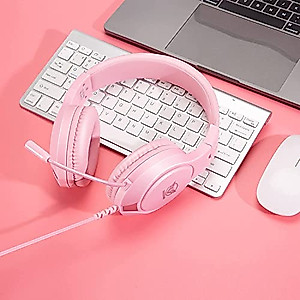 Pink Gaming Headset for Nintendo Switch, Xbox One, PS4,PS5, Bass Surround and Noise Cancelling with Flexible Mic, 3.5mm Wired Adjustable Over-Ear Headphones for Laptop PC iPad Smartphones
