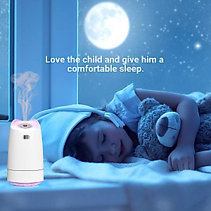 LoiStu USB Mini Humidifier, 280ml Portable Humidifier, 7-Color LED Night Light, Ultra-quiet,Automatic Shut-Off, for Home, Bedroom, Office, Baby room, Car (White)