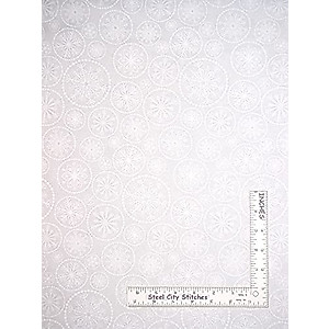 FlashPhoenix Quality Sewing Fabric –Christmas Snowflake Circles White 100% Cotton Fabric Wnter Essentials - 36x44 Inch by The Yard