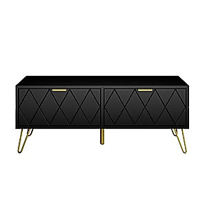 Scurrty 39.4'' Coffee Table with Large Drawers & 2 Open Storage Shelves, Black Modern Coffee Tables with Gold Metal Handles for Living Room, Bedroom and Study (Black)