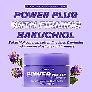 I DEW CARE Power Plug I Natural Retinol Alternative Bakuchiol Firming Night Cream + Peel Lit Citric Acid Peel Pads Bundle