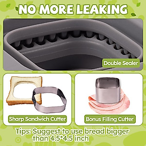 LEPCY Uncrustables Sandwich Maker Sealer Cutter, Crustless Sandwich Cutter, PB&J Uncrustable Maker - Color Grey, Square Shape