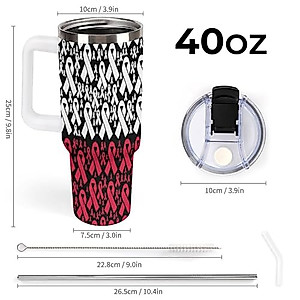 Ribbon Poland Flag Insulated Tumblers with Handle Stainless Steel Coffee Mug Funny Travel Cup with Lid Straw 40oz