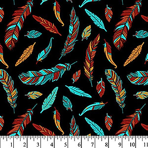 Whimsy Feathers Black Cotton Fabric, 1 Yard Precuts