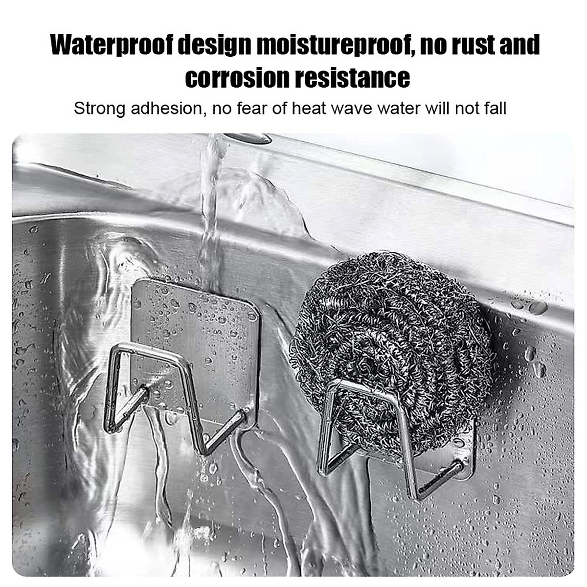 4Pcs Sponge Holders for Kitchen Sink,Strong Adhesive Small Sponge Holder,Stainless Steel Rustproof Waterproof Kitchen Sink Caddy Save Sink Space,Quick Drying(silver)