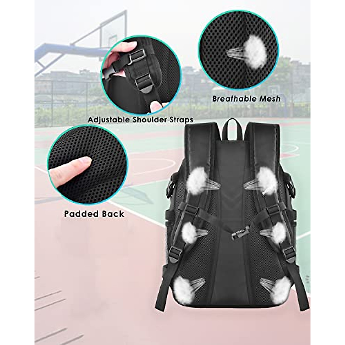 BROTOU Soccer Bag, Basketball Backpack with Ball Compartment, Soccer Backpack for Basketball/Volleyball/Football, Large Capacity Sports Equipment Bags for Men/Women (Black new)