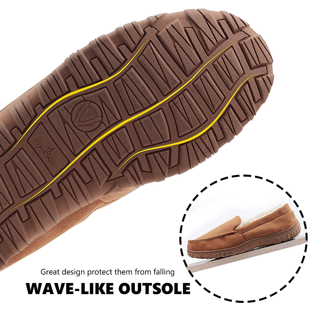 VLLy Slippers for Men Moccasins Slip-on Indoor Outdoor Mens Slippers House Shoes with Memory Foam Beige Size 11 US