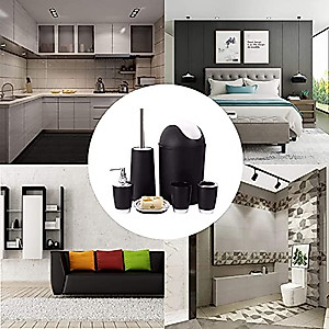 YCOCO Bathroom Accessories Set,6 Pcs Plastic Gift Set Toothbrush Holder,Mouthwash Cup,Soap Dispenser,Soap Dish,Toilet Brush,Trash Can,Black