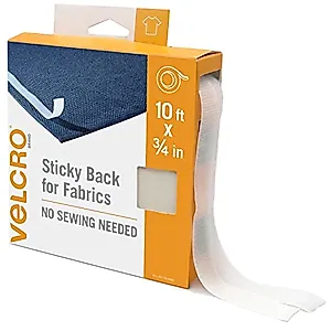 VELCRO Brand Sticky Back for Fabrics, 10 Ft Bulk Roll No Sew Tape with Adhesive, Cut Strips to Length Permanent Bond to Clothing for Hemming Replace Zippers and Snaps, White