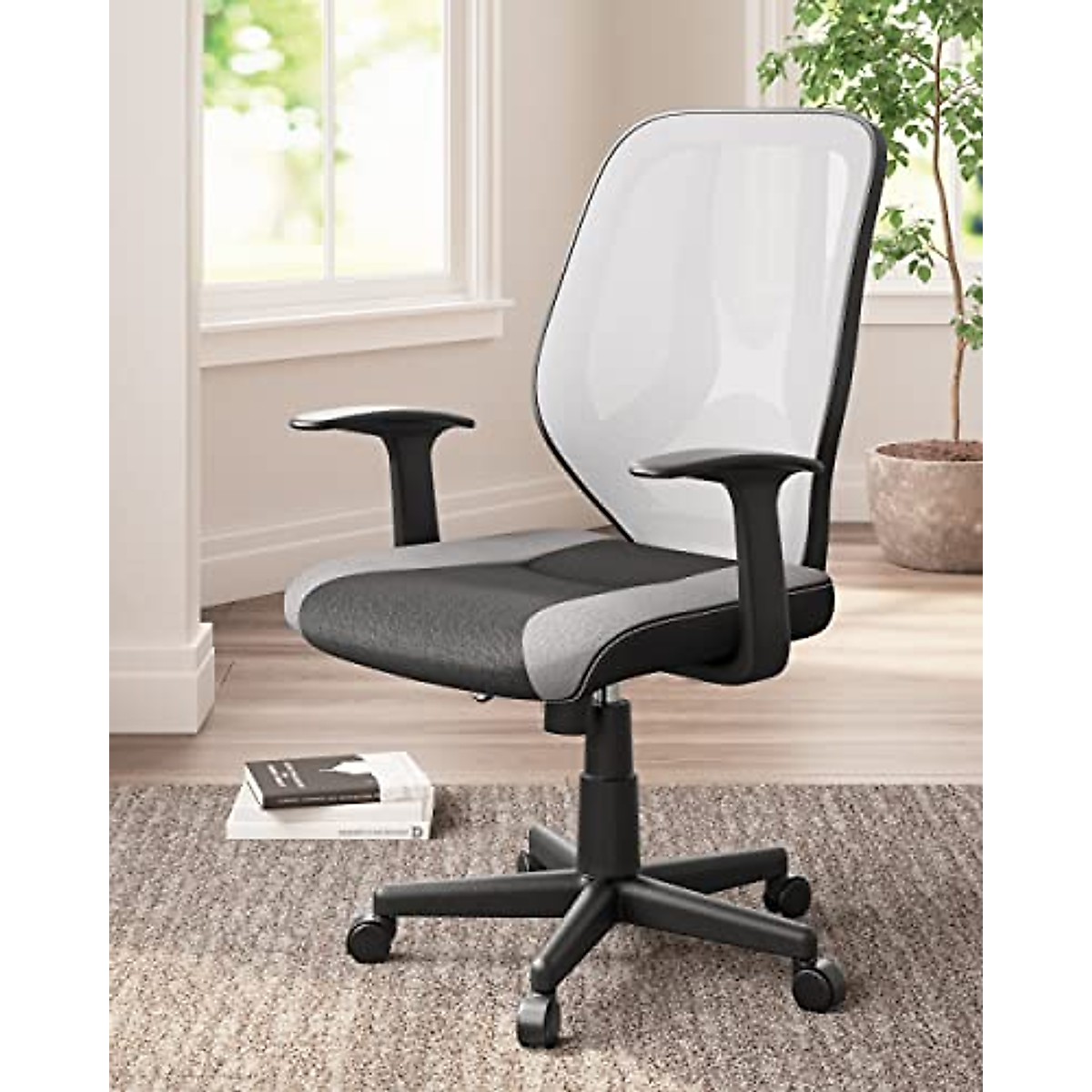Signature Design by Ashley Beauenali Home Office Swivel Desk Chair, 25"W x 23"D x 40"H, Light Gray & Black