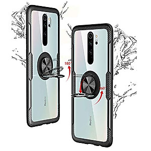 Redmi Note 8 Pro Case,360° Rotating Ring Kickstand Protective Case,Silicone Soft TPU Shockproof Protection Thin Cover Compatible with[Magnetic Car Mount] for Xiaomi Redmi Note 8 Pro (Navy/Silver)