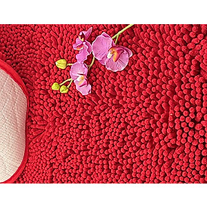 YX-Yami Chenille Double Heart Rugs,Super Soft Anti-Skid Area Rugs Carpet, Bathroom, Bedroom, Stairs and New Home Floor Decorations (Red)