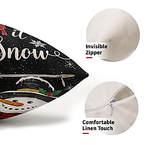 Let it Snow Christmas Black Lumbar Pillow Covers 12X20 Inch Xmas Snowman Snowflake Decorative Rectangle Pillow Cases Set of 2 Winter Holiday Home Decor Cotton Linen Throw Pillows For Couch Outdoor
