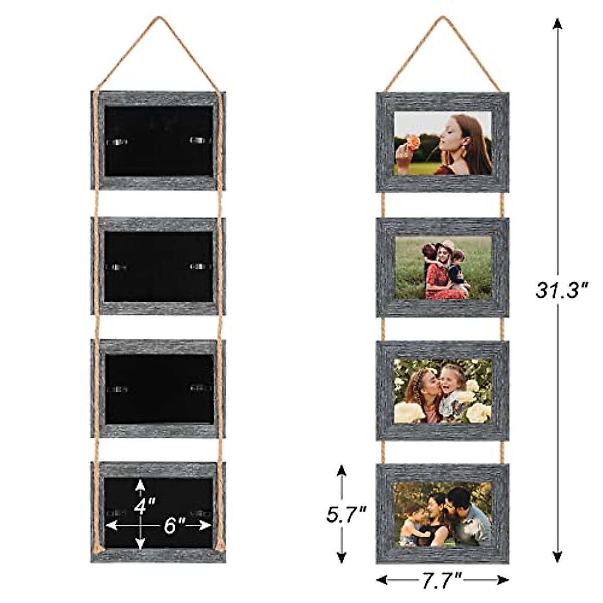 snzimtty Hanging 4 picture frame Collage 4x6,Distressed Wood Farmhouse Finish,Four Photo Frame 4x6 with High Definition Glass for Desk,Grey Wood Grain