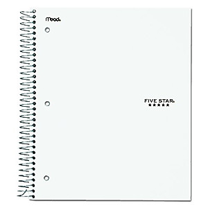 Five Star 06210 Wirebound 3-Subject Notebook, College Rule, 11 x 8 1/2, 150 Sheets, Assorted