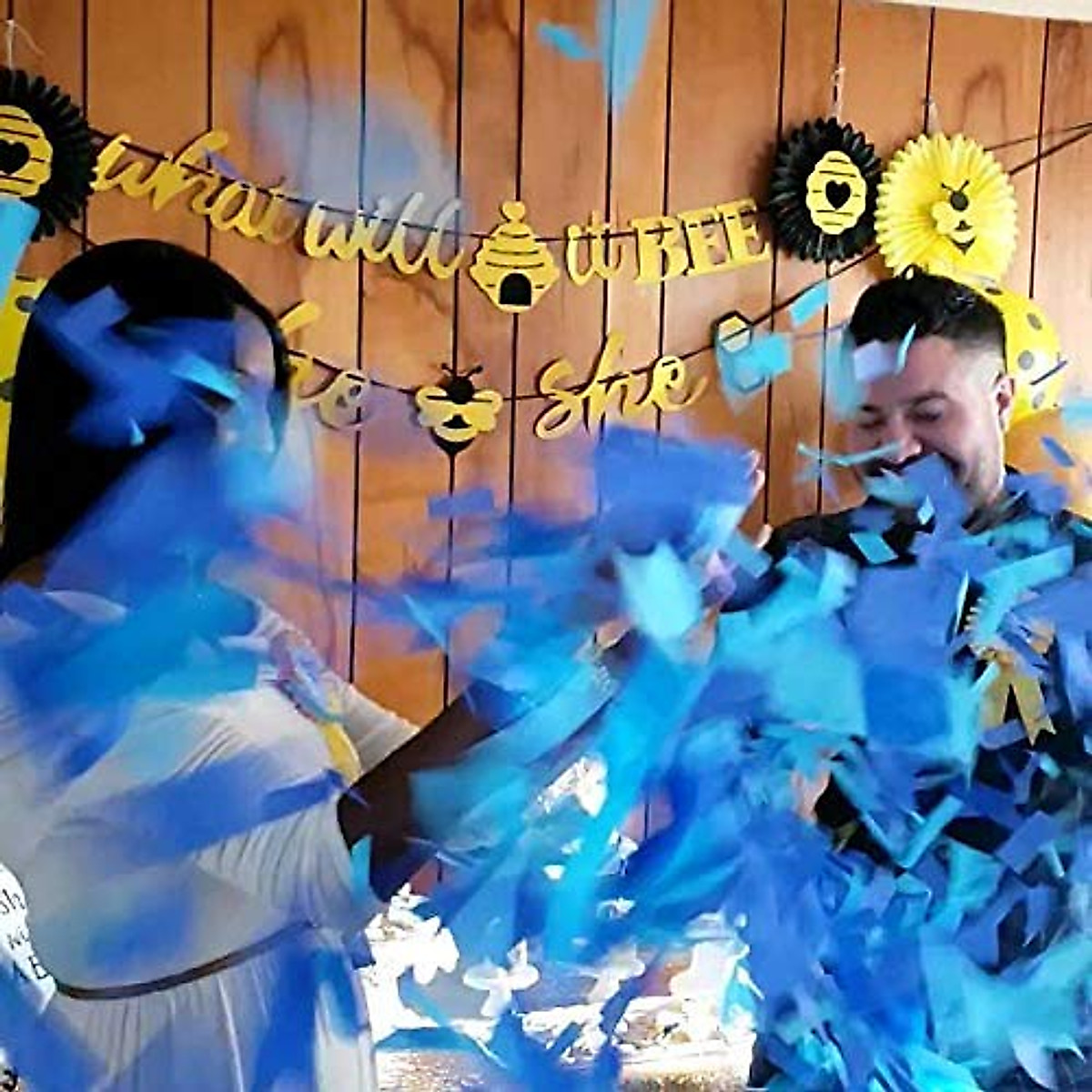 What Will Baby Bee Gender Reveal Balloon - 36" Black Balloon - Pink and Blue Confetti for Boy or Girl - Baby Shower Gender Reveal Party Supplies Decoration Kit