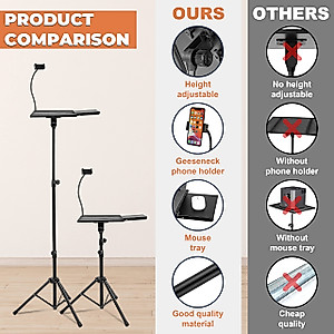 SCREENSEAT Projector Stand Tripod With Mouse Tray – Laptop Projector Tripod Stand Adjustable Height 23.4" to 48.3" With Gooseneck Phone Holder - Perfect Tripod for Office, Home, Outdoor DJ Equipment