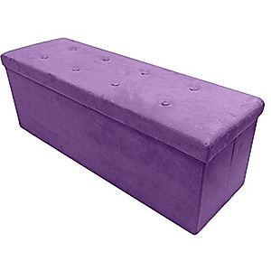 Sorbus Storage Ottoman Bench – Collapsible/Folding Bench Chest with Cover – Perfect Toy and Shoe Chest, Hope Chest, Pouffe Ottoman, Seat, Foot Rest, – Contemporary Faux Suede (Purple)