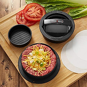 Pure Grill 3-in-1 Burger Press - Patty Maker with 100 Wax Papers for BBQ Grilling Stuffed Hamburgers, Beef Patties, and Sliders