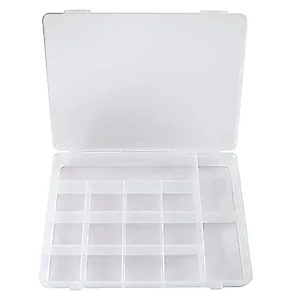 EIKS Plastic Compartment Organizer Box Case with 15 Grids for Beads Jewelry Fishing Tackles Metal Parts Accessories Screws Button, Size 9x6.7x1.4inch