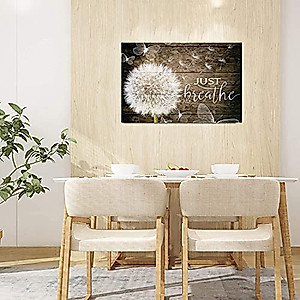 White Dandelion and Butterflies Just Breathe Quotes Poster Brown Rustic Wall Art Canvas Paintings Beautiful Decorative Home Decor Pictures Framed Country Wall Decor Prints for Bedroom Nursery 28"x40"