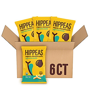 Hippeas Organic Chickpea Puffs, Vegan White Cheddar, 4 Ounce (Pack of 6), 4g Protein, 3g Fiber, Vegan, Gluten-Free, Crunchy, Plant Protein Snacks