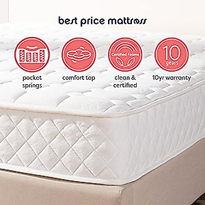 Best Price Mattress 8 Inch Tight Top Pocket Spring Mattress - Motion Isolation Individually Encased Pocket Springs, Comfort Foam Top, CertiPUR-US Certified Foam, Full White
