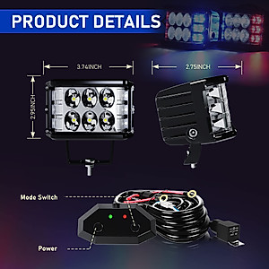 SLARY 2PCS 4 inch LED Pods White DRL Work Lights, Side Shooter with Red & Blue Dual Color Flasing Strobe LED Cubes Offroad Driving Light with Switch Wiring for Tractor Plow Truck ATV UTV 4x4
