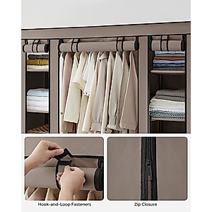 SONGMICS Closet Wardrobe, Portable Closet for Bedroom, Clothes Rail with Non-Woven Fabric Cover, Clothes Storage Organizer, 59 x 17.7 x 69 Inches, 12 Compartments, Taupe ULSF003R02