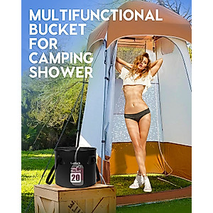 Luxtude Collapsible Bucket with Lid, 5 Gallon Bucket(20L), Camping Bucket, Food Grade Water Bucket, Folding Bucket for Camping, Hiking, Fishing, Car Washing Bucket