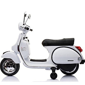 Best Ride On Cars Vespa Scooter, 12V Battery Powered Ride On Car - Electric Scooter for Kids with Leather Seat, Real Lights & Sounds, USB/AUX/SD Slot, Ages 2-5 Years Old, White, Large