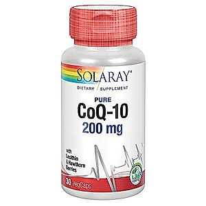 SOLARAY Pure CoQ-10 200 mg | Healthy Heart Function & Cellular Energy Support | Enhanced with Herb Blend | 30 VegCaps