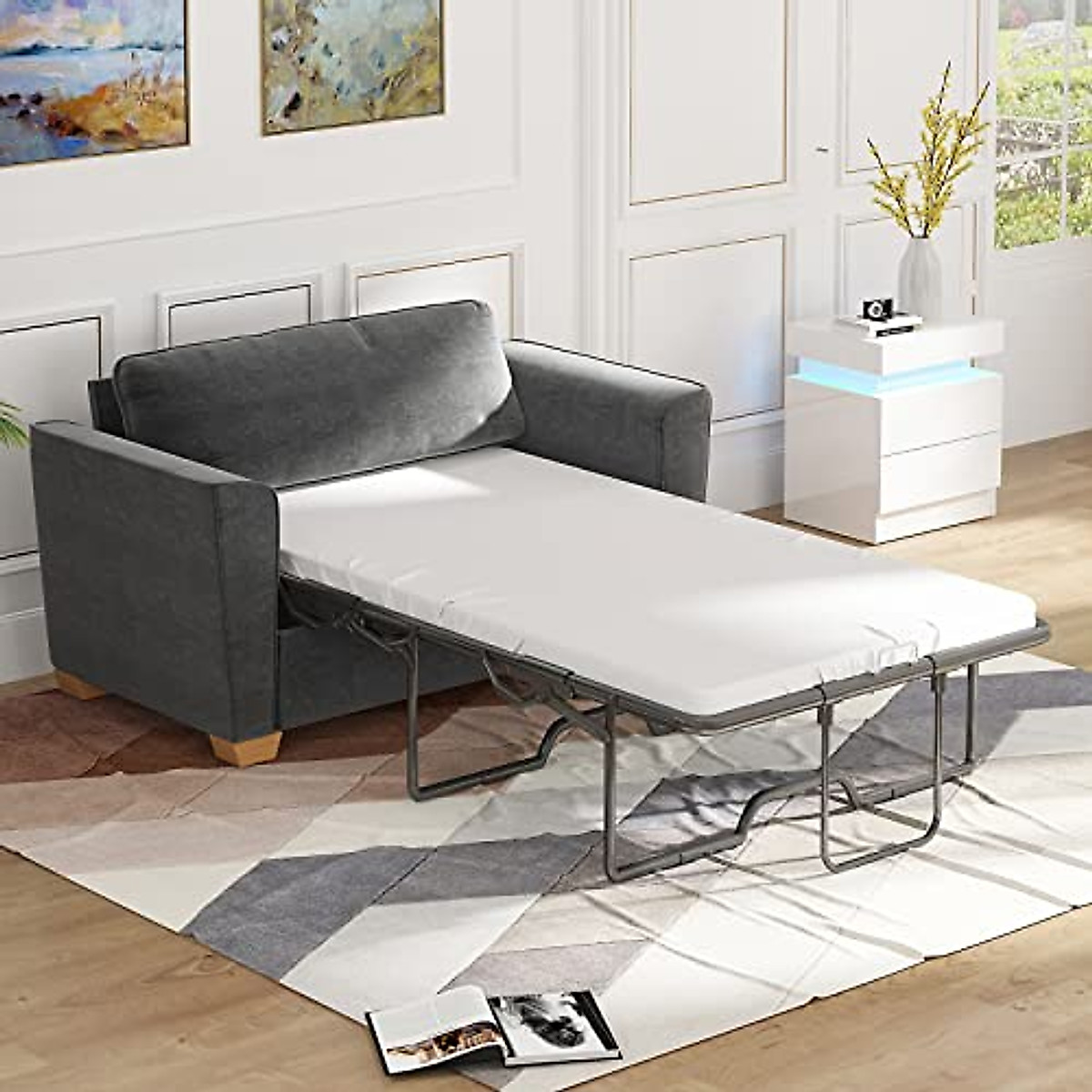 BALUS Pull Out Sofa Bed, Sleeper Sofa Bed with Memory Foam Mattress, 2-in-1 Pull Out Couch Bed for Living Room/Office, Loveseat Sleeper for Apartment/Small Spaces (Dark Grey, Twin)