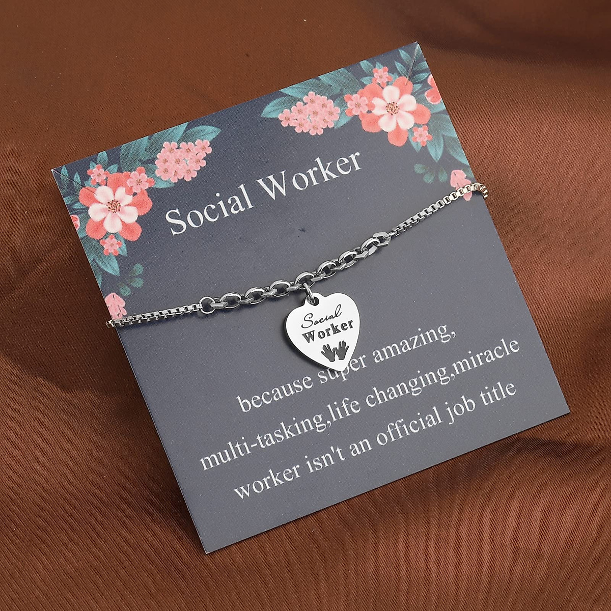 LQRI Social Worker Appreciation Gifts MSW Graduation Gift Social Worker Charm Adjustable Bracelet Thank You Gift for Social Worker Class of 2024 MSW Graduates Gift (silver)
