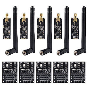 UMLIFE 5pcs NRF24L01+PA+LNA RF Transceiver Module with SMA Antenna 2.4 GHz 1100m + 5pcs NRF24L01 Wireless Module with Breakout Adapter On-Board 3.3V Regulator for Arduino