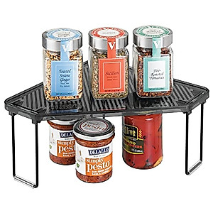 mDesign Plastic/Steel Freestanding Foldable Corner Stackable Organizer Shelf for Kitchen, Counter, Pantry, Cabinet Storage, Holds Plates, Dishes, Ligne Collection, 4 Pack - Black/Smoke Gray