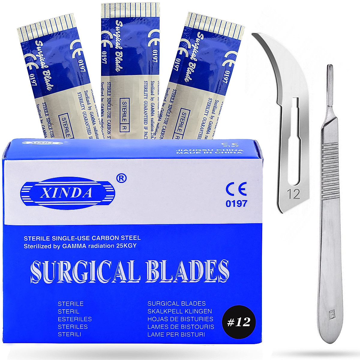 VISION TEK MED Pack of 100 Blades #12, Scalpel Blades for Knife Scalpel, High Carbon Steel Dermablade Blades. Individually Wrapped, Sterile + Free 1 Handle #3