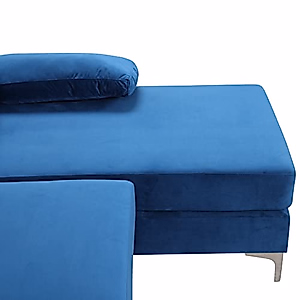 Divano Roma Furniture Modern Large Velvet Fabric U-Shape Sectional Sofa, Double Extra Wide Chaise Lounge Couch, Navy