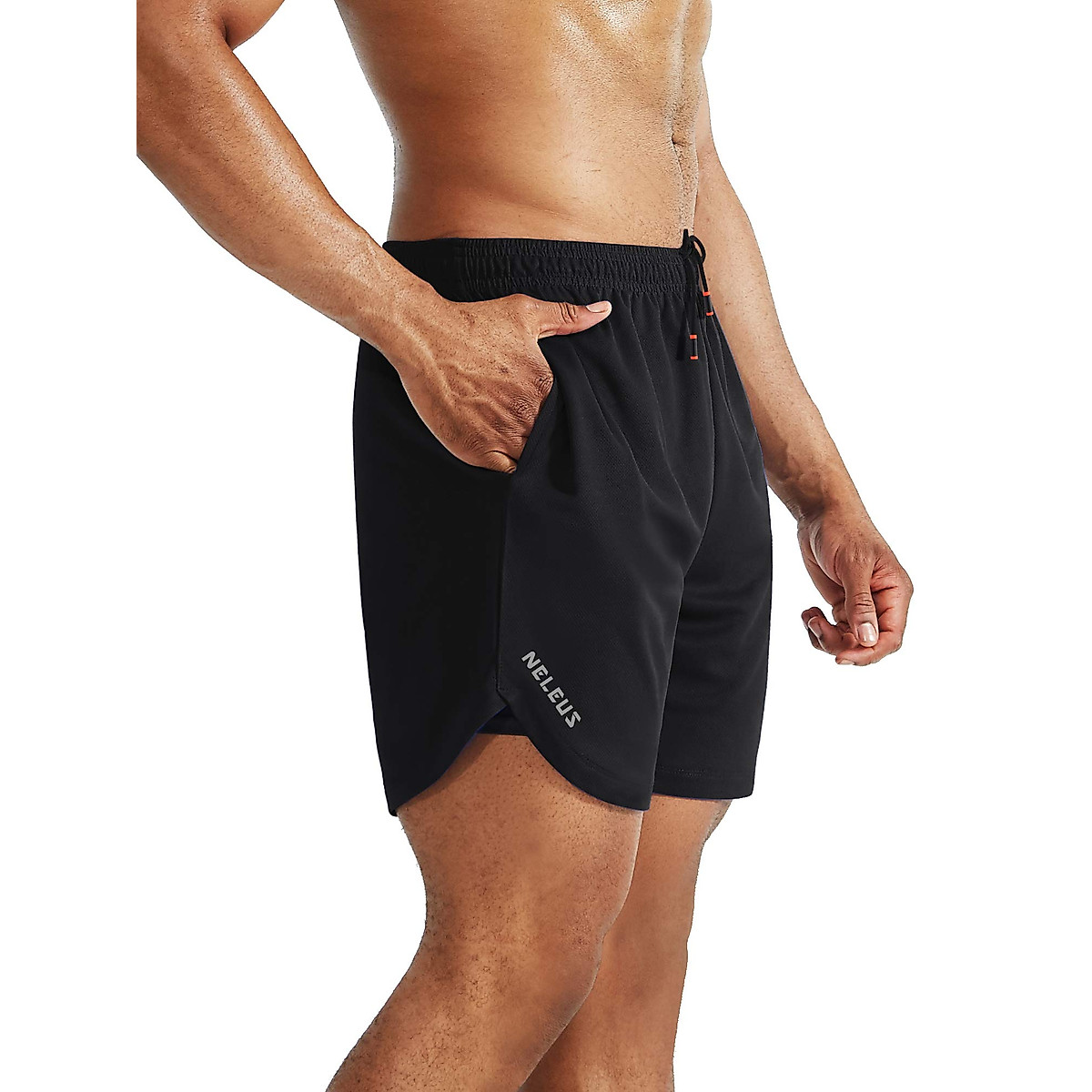 NELEUS Men's 2 in 1 Running Shorts with Liner,Dry Fit Workout Shorts with Pockets,6070,2 Pack,Black/Black,US M,EU L